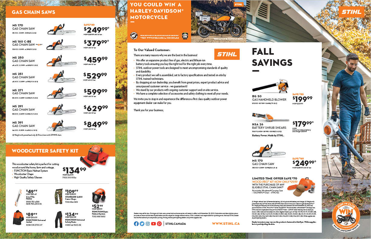 Stihl Fall Savings | Podolinsky Equipment Ltd. | Petrolia Ontario